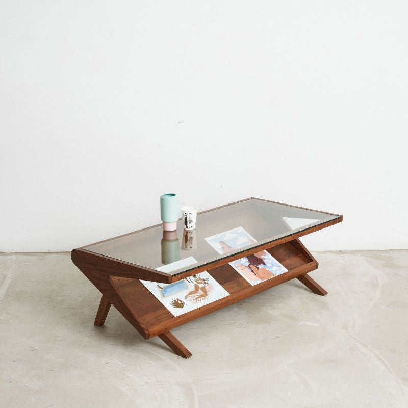 Magazine Rack Glass Coffee Table (Pre-Order) | Journey East